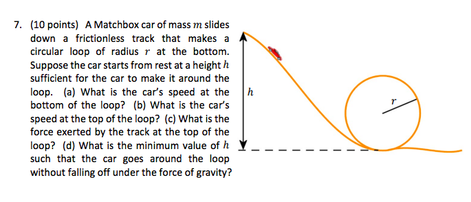 Solved 7. (10 points) A Matchbox car of mass m slides down a | Chegg.com