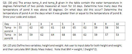 Solved 03. (30 pts) The arrays temp_A and temp_8 given in | Chegg.com