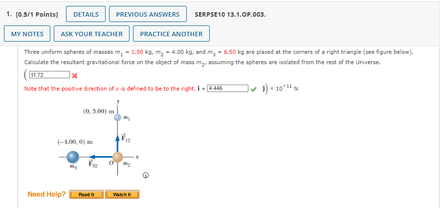 Solved Three uniform spheres of masses m1=1.50 kg,m2=4.00 | Chegg.com
