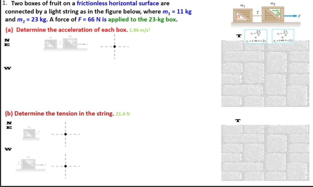 Solved 1. Two boxes of fruit on a frictionless horizontal | Chegg.com
