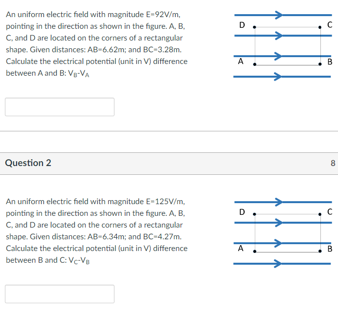 Solved An uniform electric field with magnitude E=92 V/m, | Chegg.com