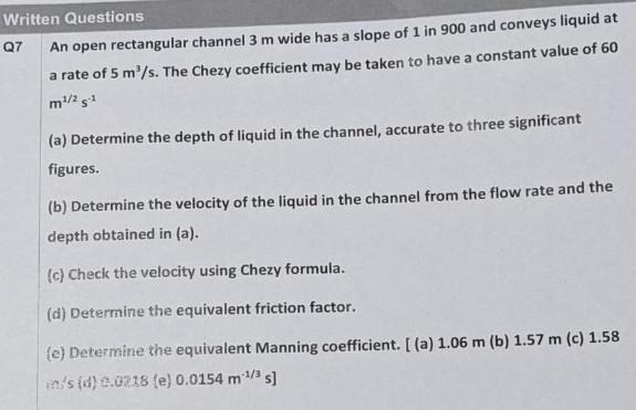 Solved Written Questions Q7 An open rectangular channel 3 m | Chegg.com