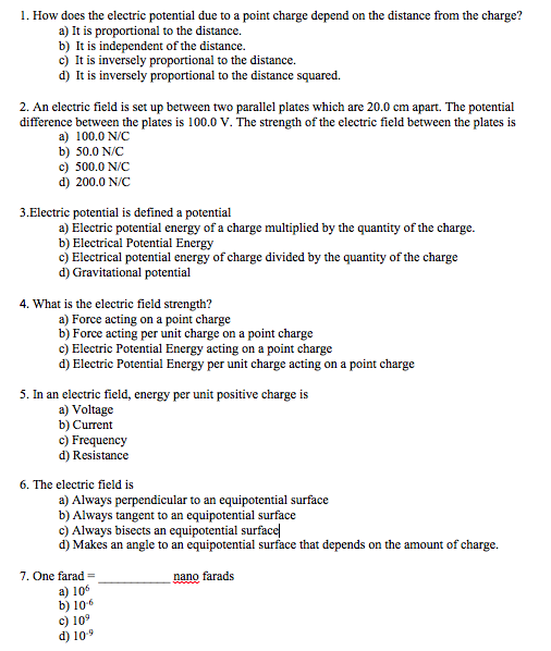Solved 1. How does the electric potential due to a point | Chegg.com