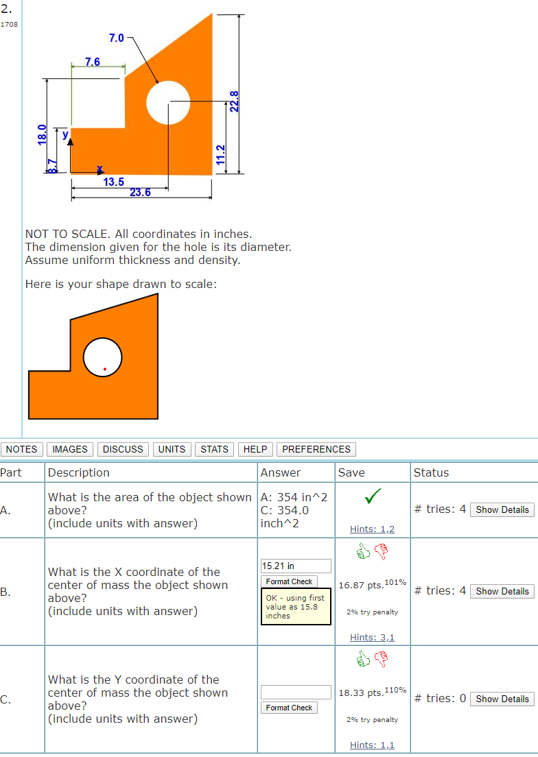 Solved NOT TO SCALE. All coordinates in inches. The | Chegg.com