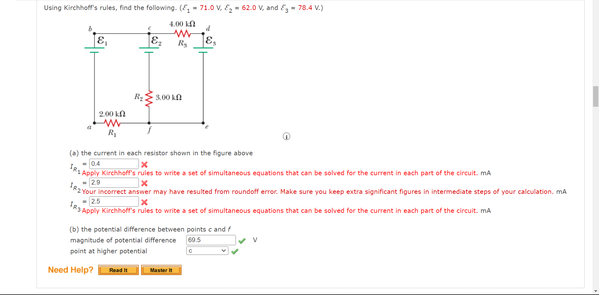 Solved Using Kirchhoff's rules, find the following. (E1=71.0 | Chegg.com