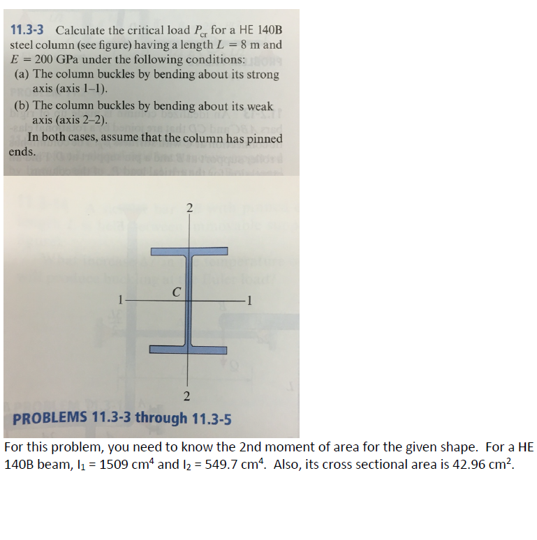 Solved 11.3-3 Calculate the critical load Pcr for a HE 140B | Chegg.com
