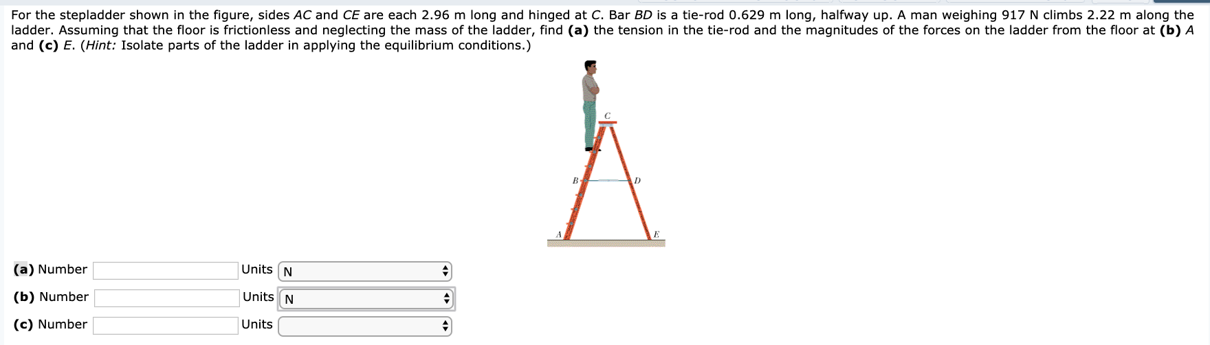 Solved For the stepladder shown in the figure, sides AC and | Chegg.com
