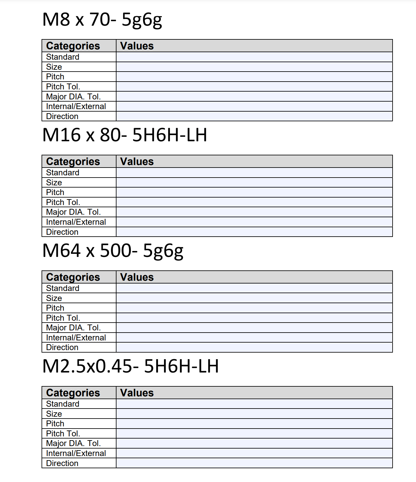 Solved M8×70−5g6g M16 x 80- 5H6H-LH M64 x 500-5g6g | Chegg.com