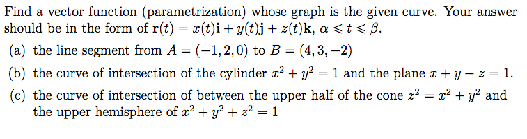 Solved Find A Vector Function Parametrization Whose Graph 