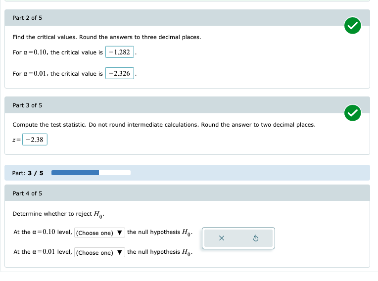 Solved Part 2 of 5 Find the critical values. Round the | Chegg.com
