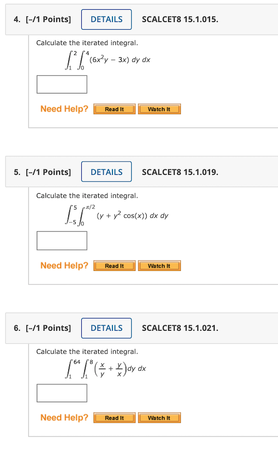 Solved 4. [-/1 Points) DETAILS SCALCET8 15.1.015. Calculate | Chegg.com