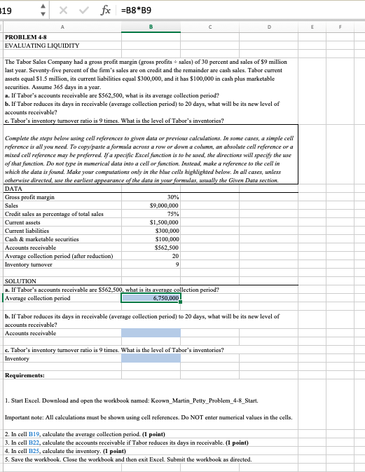 Solved 1974xx=B8∗ B9 EVALLATING LIQUIDITY The Tabor Sales | Chegg.com