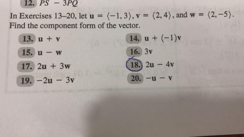 Solved 12. PS - 3PQ In Exercises 13-20, let u = (-1,3), v = | Chegg.com