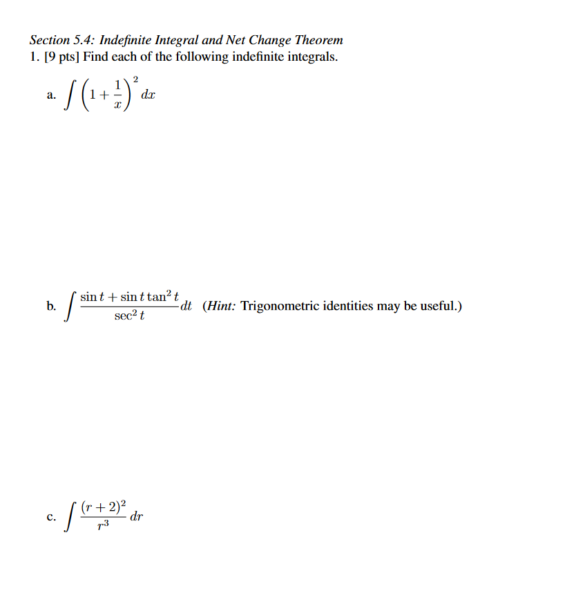 Solved Section 5.4: Indefinite Integral and Net Change | Chegg.com