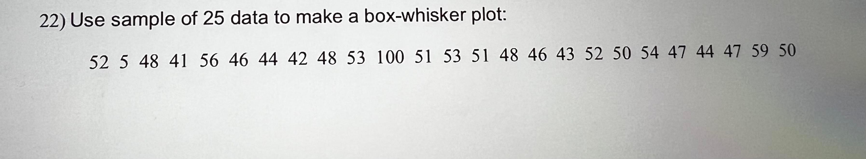 Solved 22) Use sample of 25 data to make a box-whisker plot: | Chegg.com