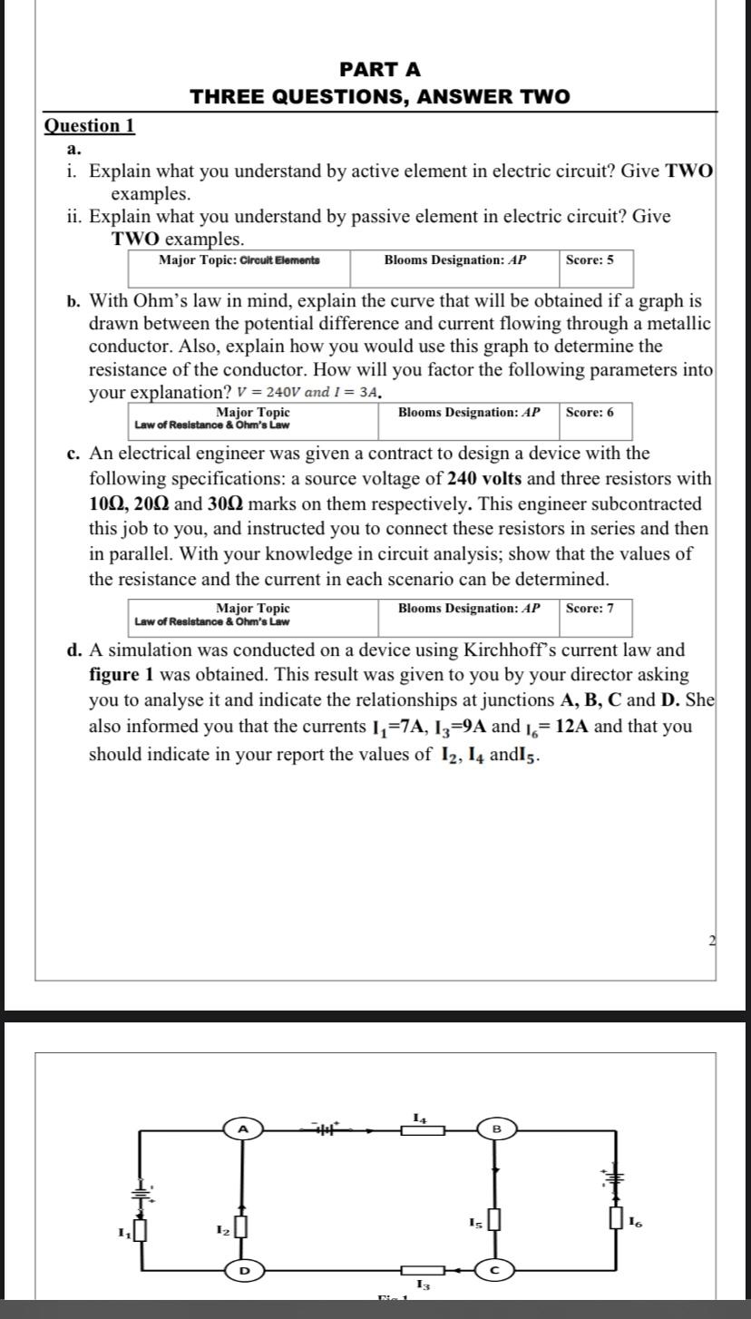 Solved PART A THREE QUESTIONS, ANSWER TWO Question 1 a. i. | Chegg.com