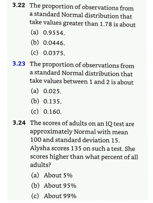 Solved 3.22 The proportion of observations from a standard | Chegg.com