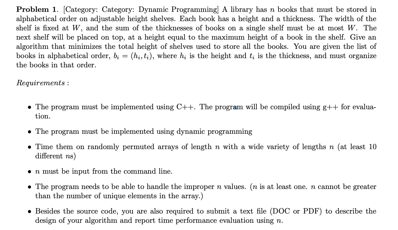 Solved Problem 1. (Category: Category: Dynamic Programming] | Chegg.com