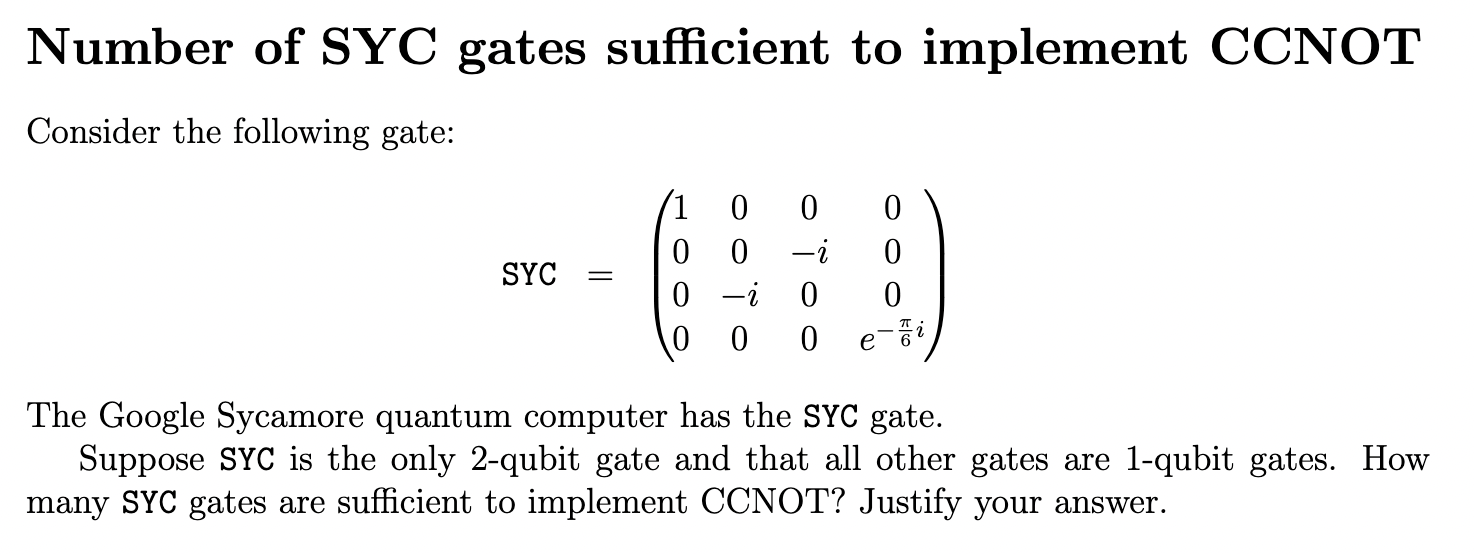 Solved Number of SYC gates sufficient to implement CCNOT | Chegg.com