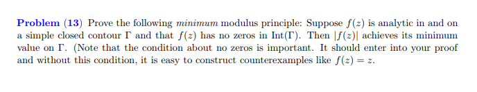Solved Problem (13) Prove the following minimum modulus | Chegg.com