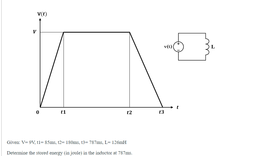 Solved Given: V=9 V,t1=85 ms,t2=180 ms,t3=787 ms, L=126mH | Chegg.com
