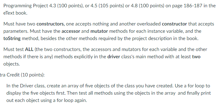 Solved Programming Project 4.3 (100 points), or 4.5 (105 | Chegg.com