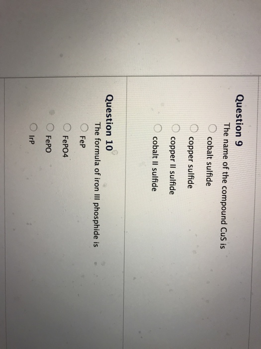 Solved Question 9 The name of the compound Cus is cobalt | Chegg.com