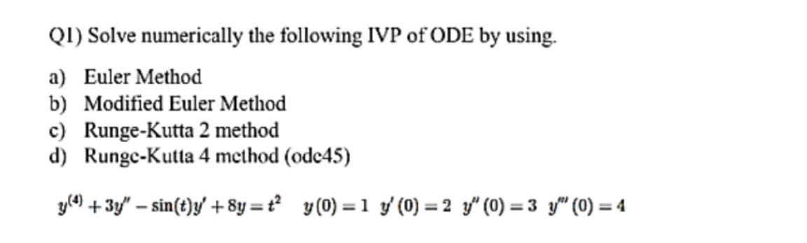 Solved Q1) Solve numerically the following IVP of ODE by | Chegg.com