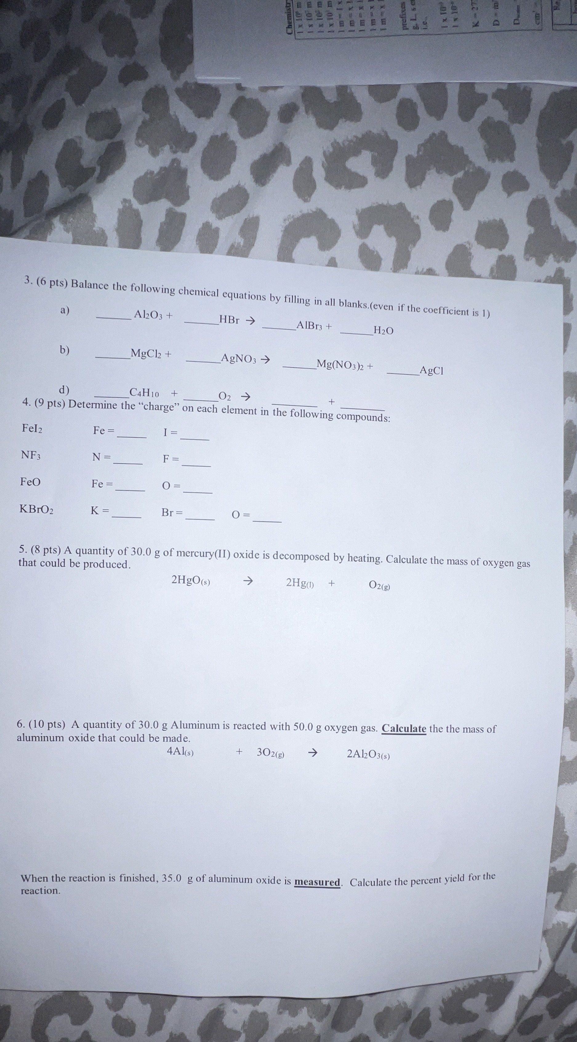 Solved 3. ( 6pts) Balance the following chemical equations | Chegg.com