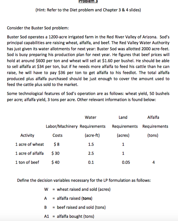 Solved Problem 3 (Hint: Refer to the Diet problem and | Chegg.com