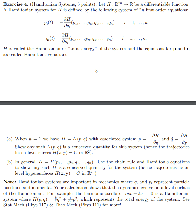 Solved Exercise 4. (Hamiltonian Systems, 5 points). Let H: | Chegg.com
