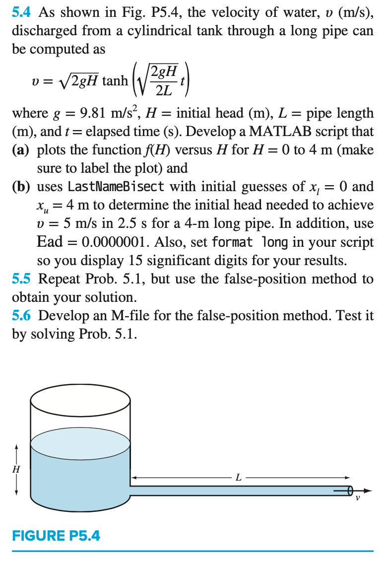 Solved As shown in Fig. P5.4, the velocity of water, υ | Chegg.com