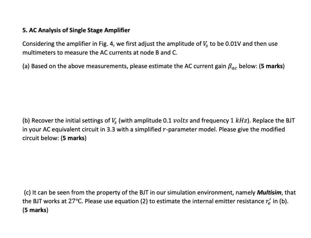 5. AC Analysis of Single Stage Amplifier Considering | Chegg.com