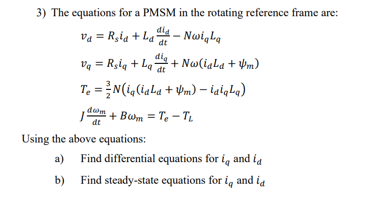 Solved Please answer be rearranging the vd and vq equations | Chegg.com