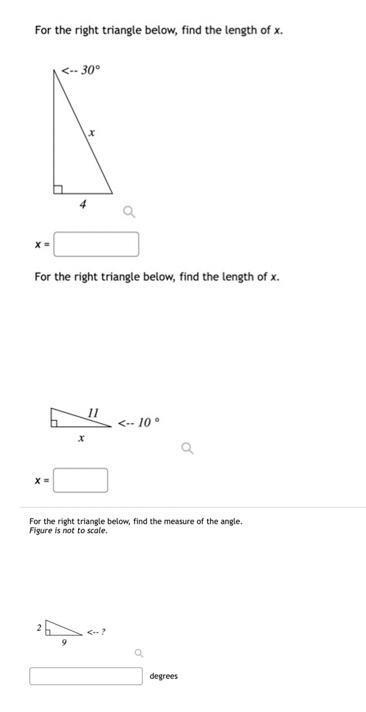 Solved For the right triangle below, find the length of x. | Chegg.com