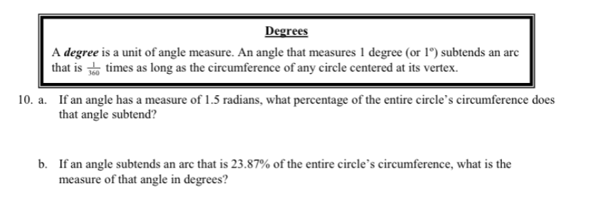 Solved Degrees A degree is a unit of angle measure. An angle | Chegg.com