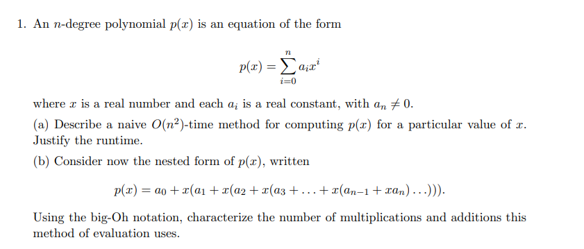 Solved 1. An n-degree polynomial p(x) is an equation of the | Chegg.com