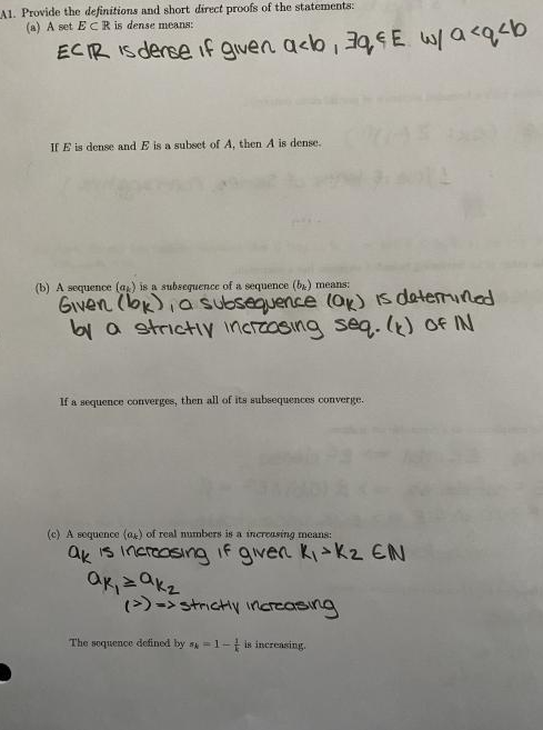 Solved If E is dense and E is a subset of A, then A is | Chegg.com