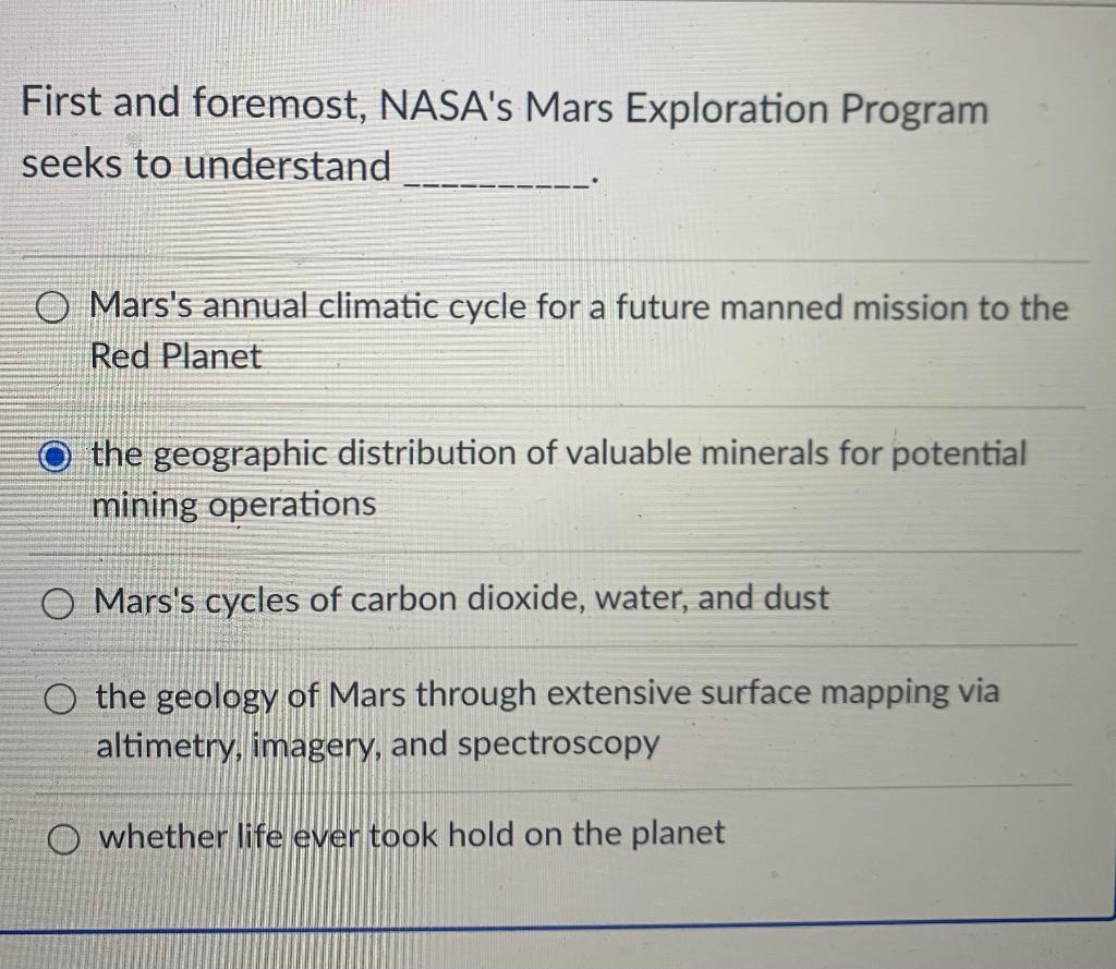 Solved First and foremost, NASA's Mars Exploration Program | Chegg.com