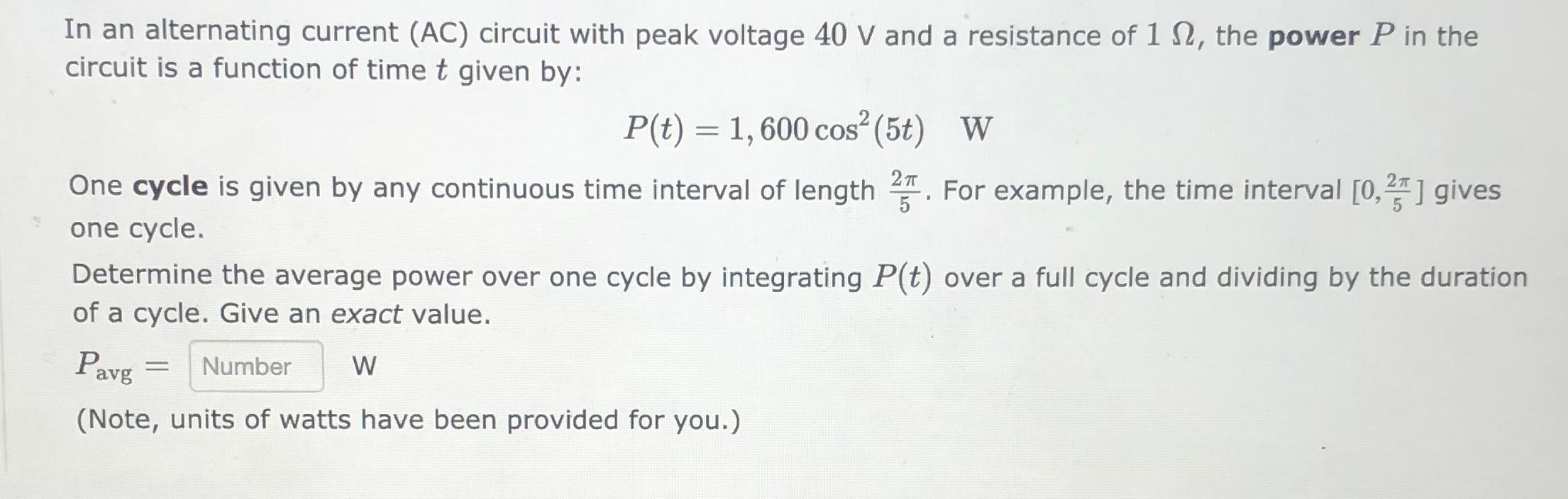 Solved In an alternating current (AC) circuit with peak | Chegg.com