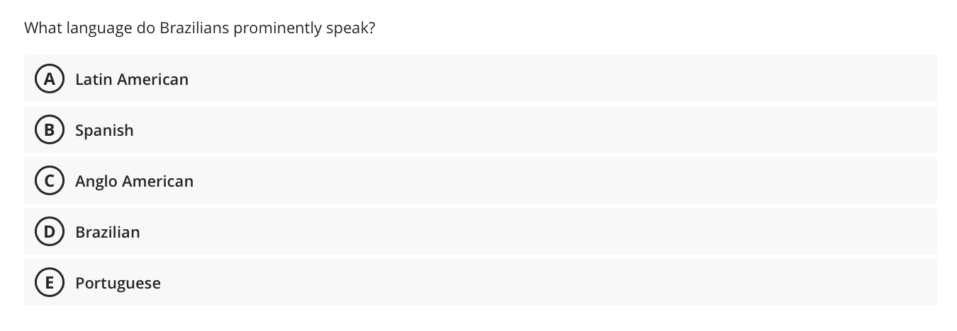 Solved What language do Brazilians prominently speak? Latin | Chegg.com