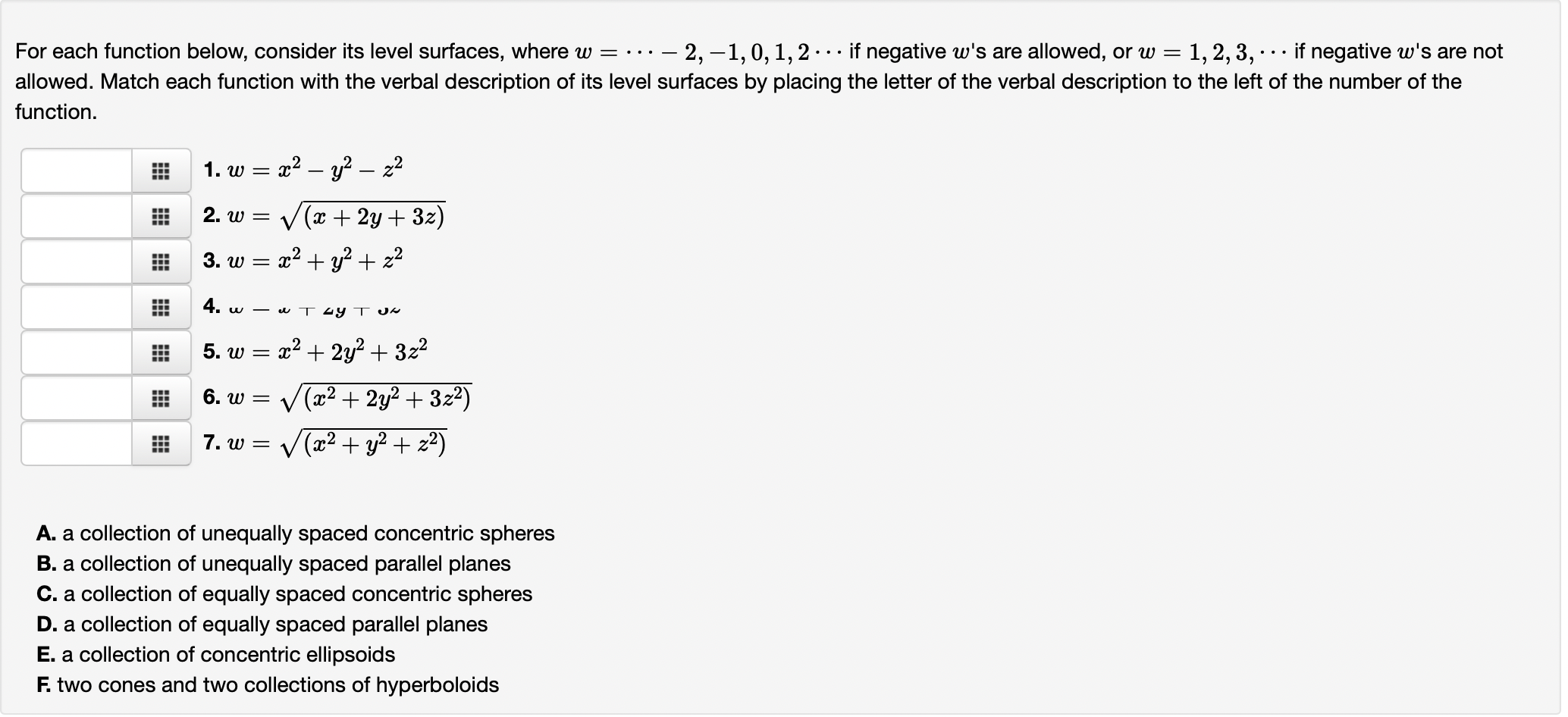 Solved For each function below, consider its level surfaces, | Chegg.com