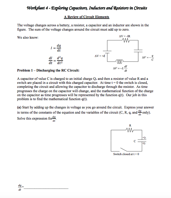 Solved Worksheet 4 - Exploring Capacitors, Inductors and | Chegg.com