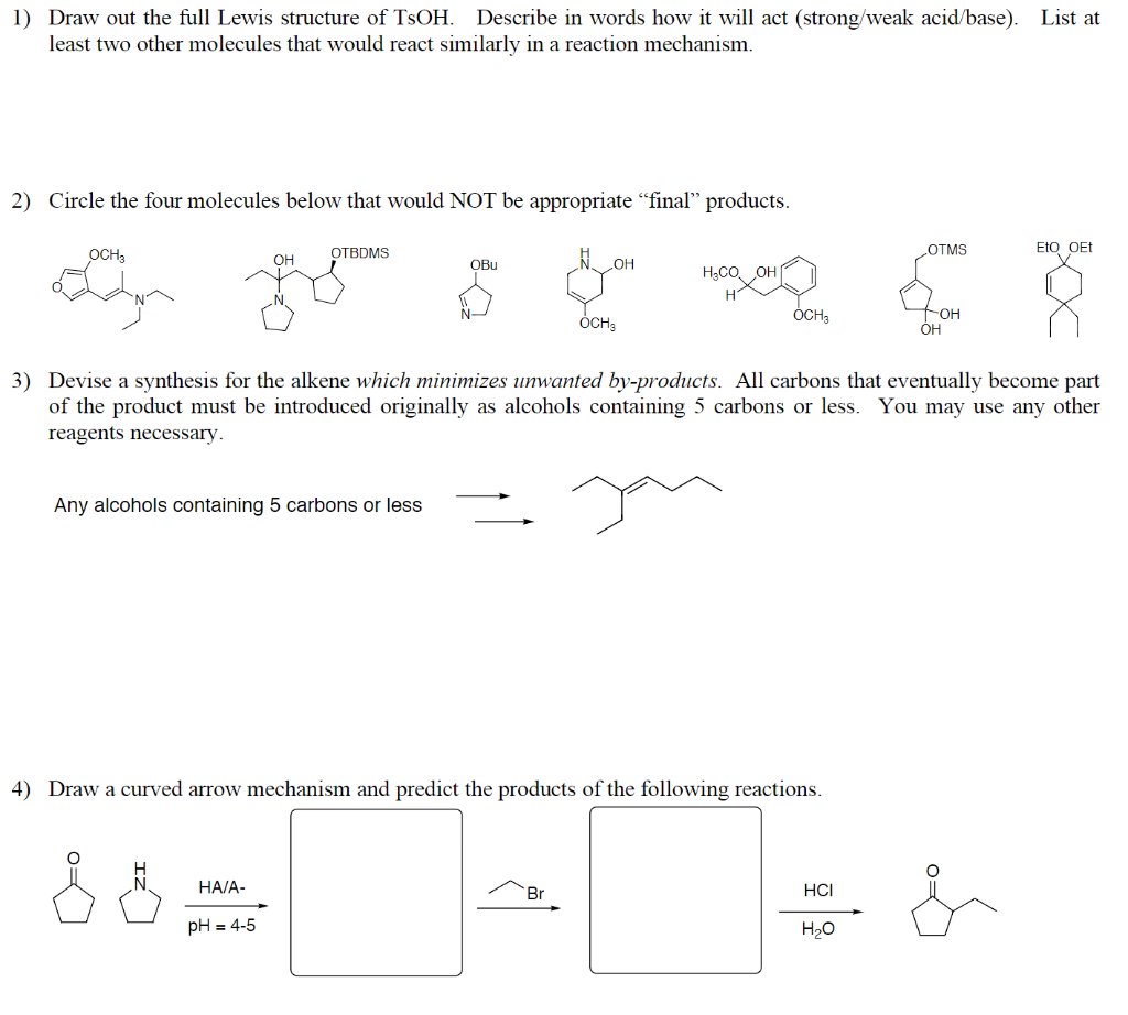 Solved 1) Draw out the full Lewis structure of TsOH. | Chegg.com