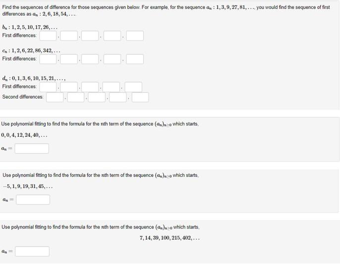Solved Find the sequences of difference for those sequences | Chegg.com