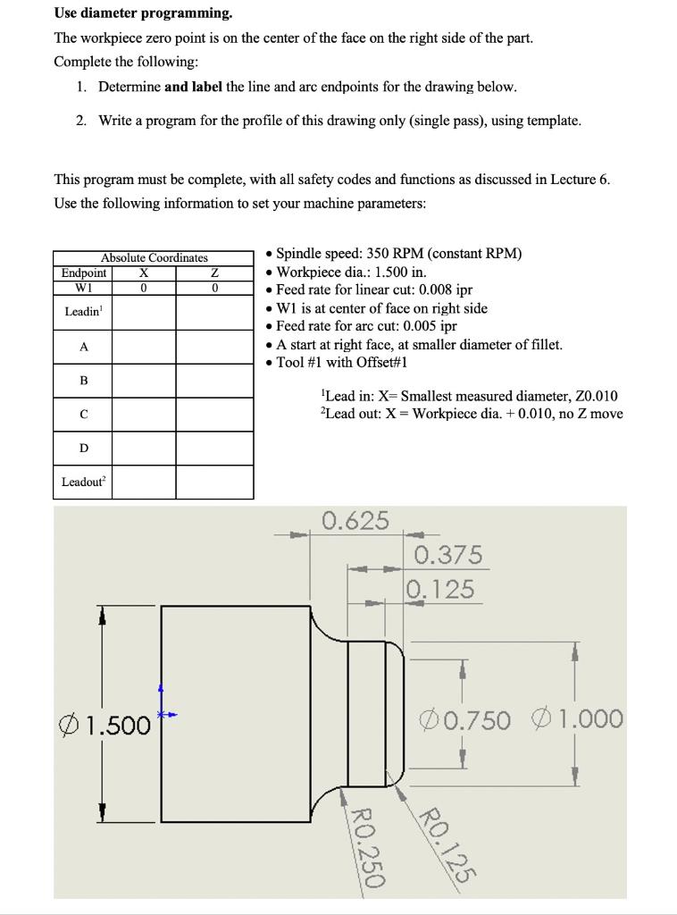 Solved Use diameter programming. The workpiece zero point is | Chegg.com