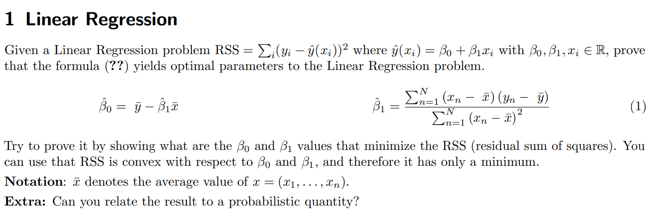 Solved 1 ﻿Linear RegressionGiven a Linear Regression problem | Chegg.com