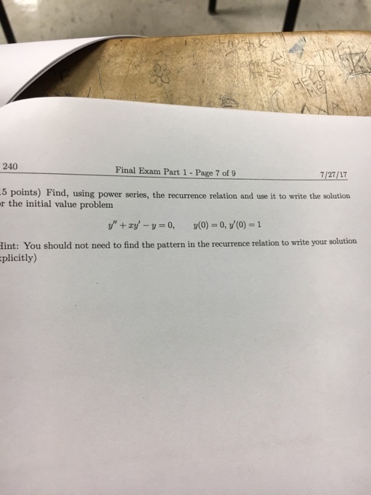 Solved Find, using power series, the recurrence relation and | Chegg.com