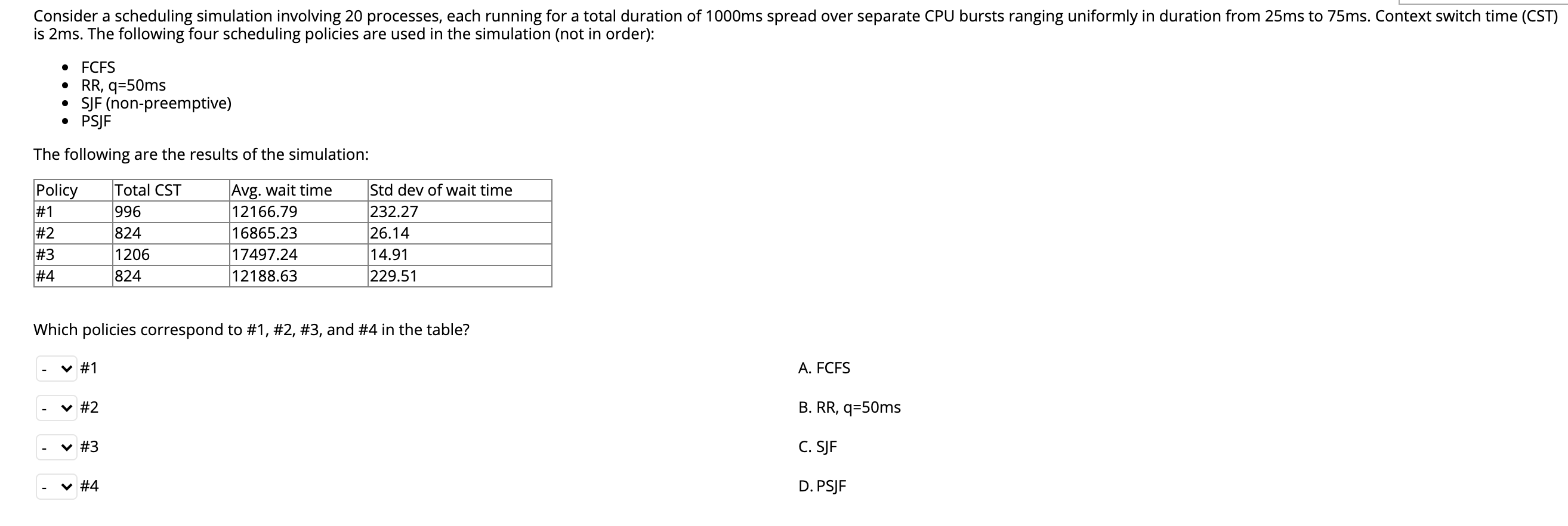 Solved Consider a scheduling simulation involving 20 | Chegg.com
