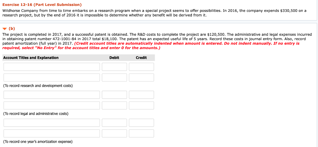 Solved Exercise 12-16 (Part Level Submission) Wildhorse | Chegg.com
